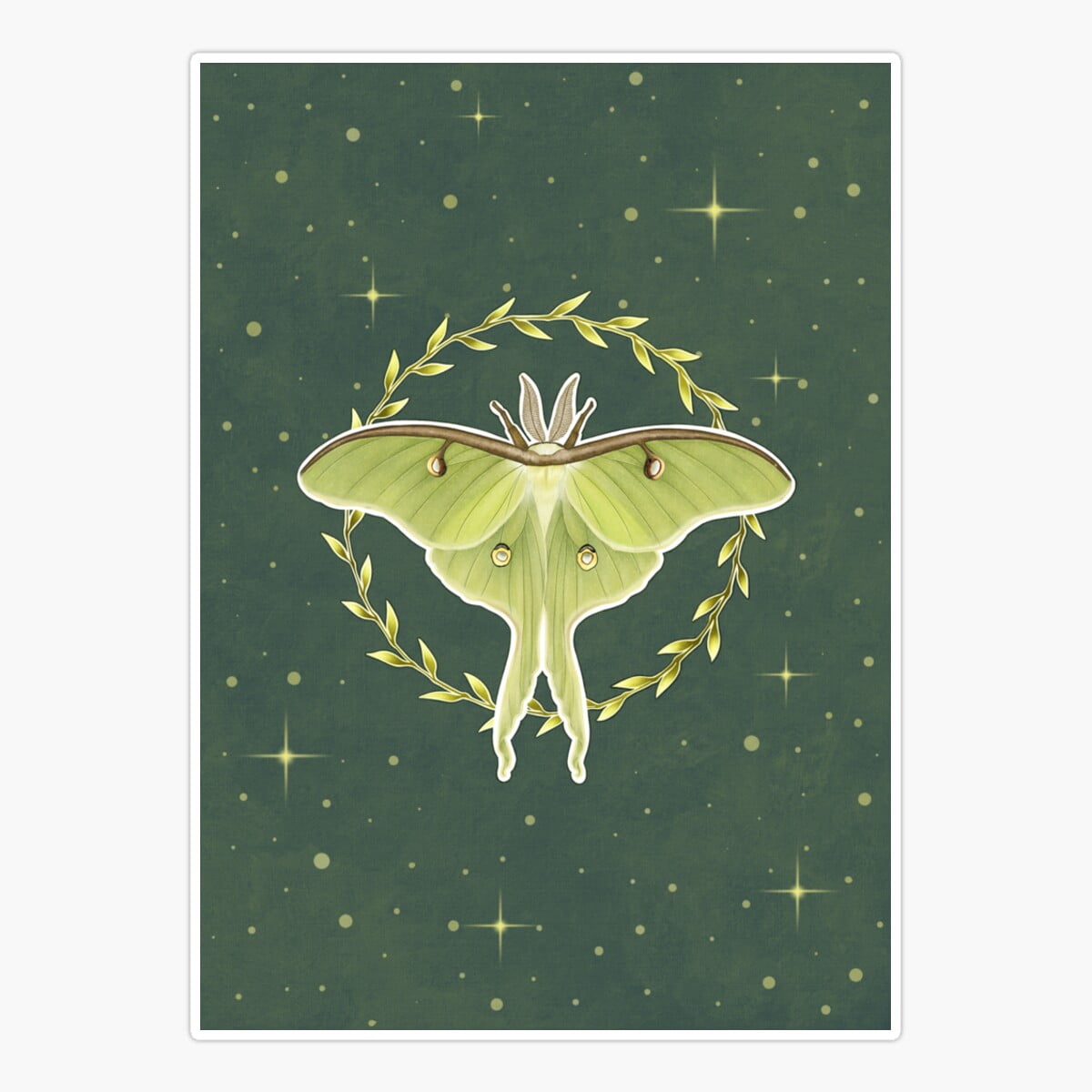 Onim Luna Moth Wreath And Stars Sticker, Phone Decal Water Bottle ...