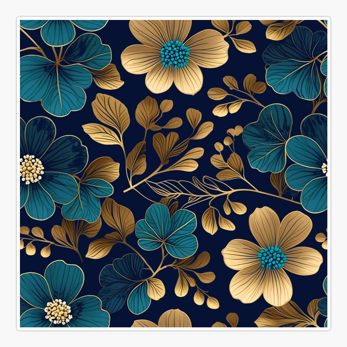 Onim Luxurious Teal And Gold Floral Pattern On A Navy Background ...