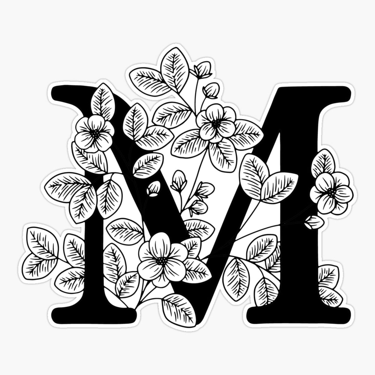 Onim M Botanical Monogram Sticker, Phone Decal Water Bottle Stickers ...