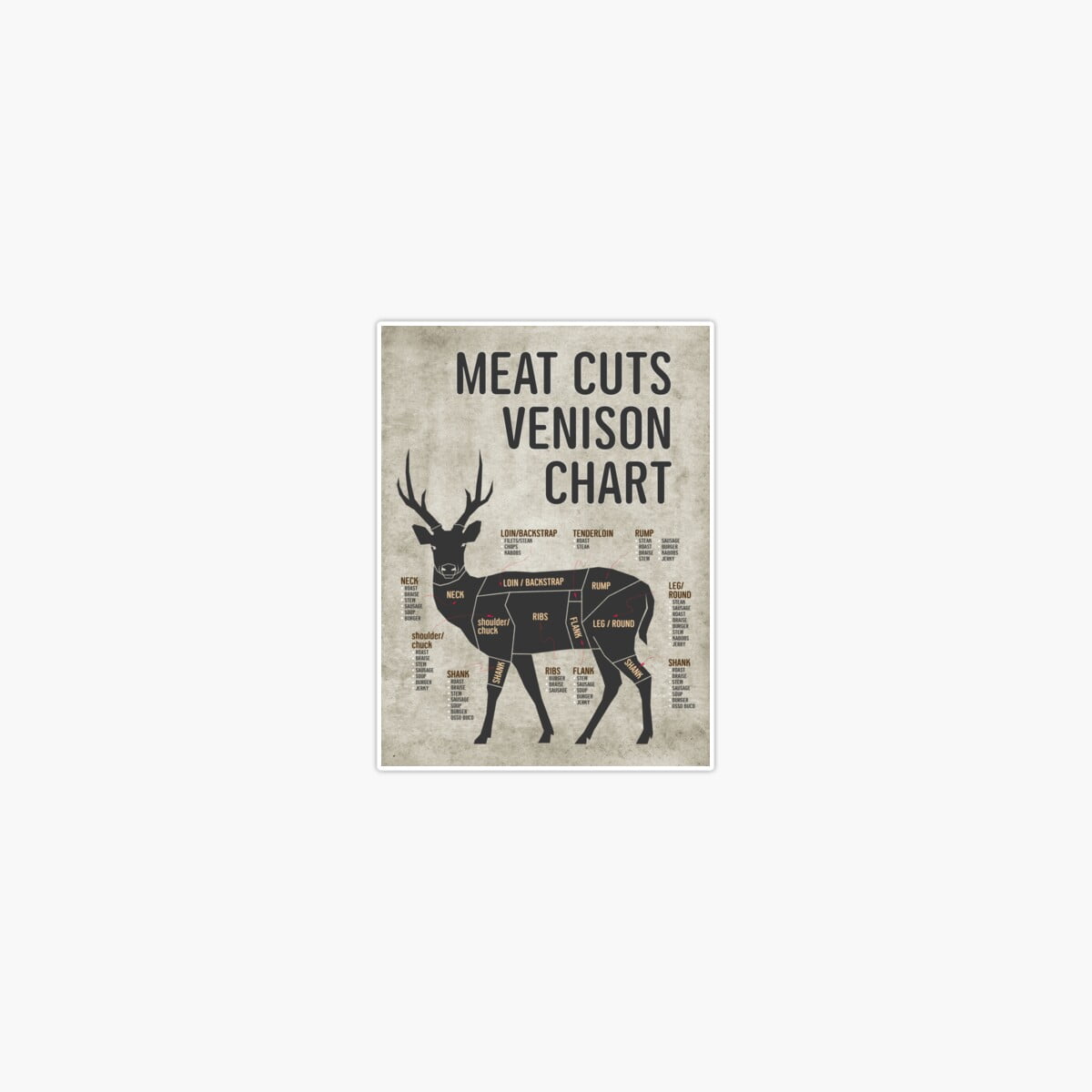 Onim MEAT CUTS VENISON CHART Sticker - Walmart.com