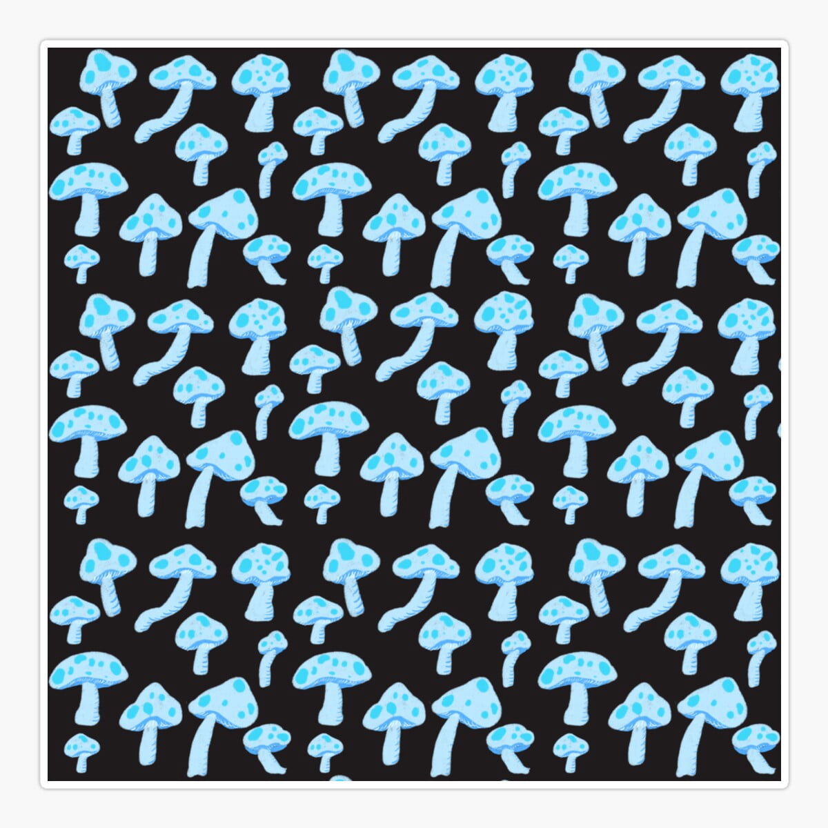 Onim Magical Blue Mushrooms Pattern Over Black Sticker, Phone Decal ...