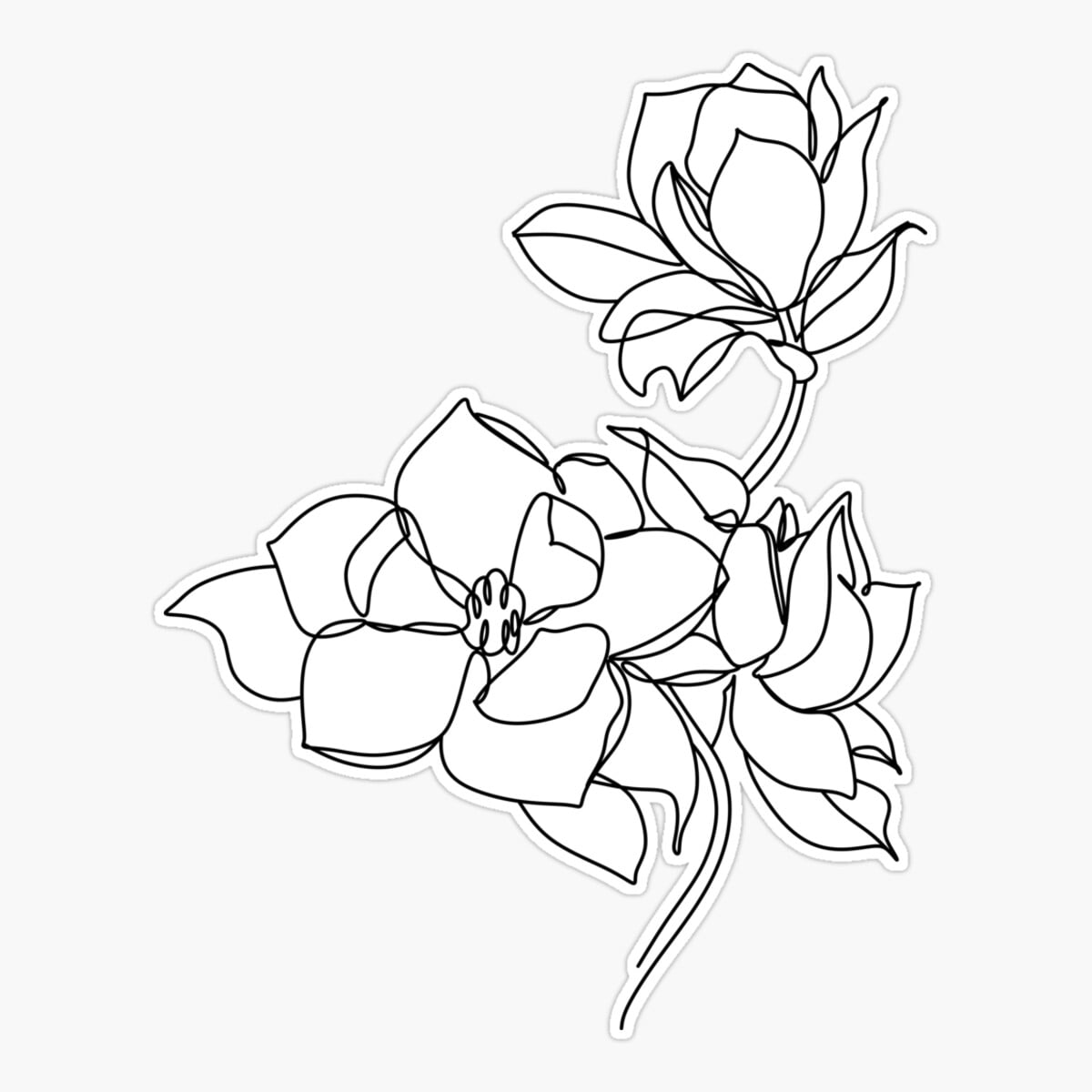 Onim Magnolia Line Art . Minimalism Sticker, Phone Decal Water Bottle ...