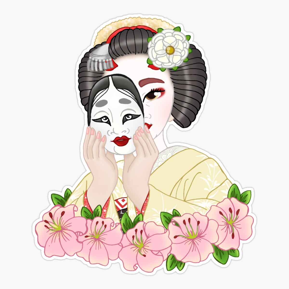 Onim Maiko With Noh Mask Sticker, Phone Decal Water Bottle Stickers Car ...