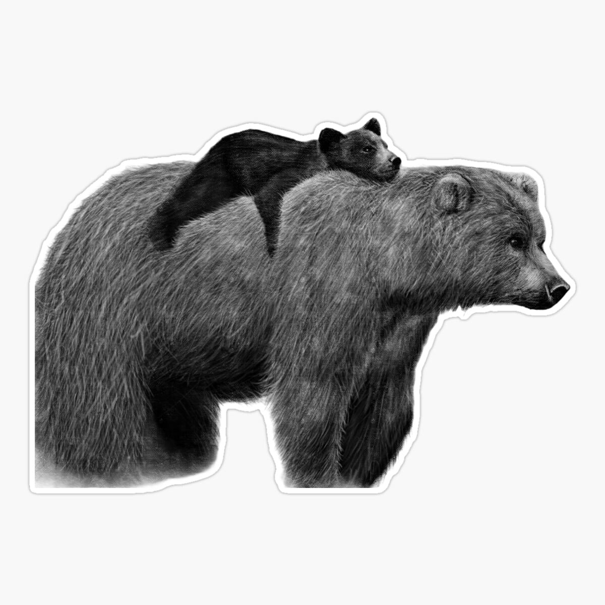 Onim Mama Bear Cub Cottagecore Drawing Sketch Sticker, Phone Decal ...
