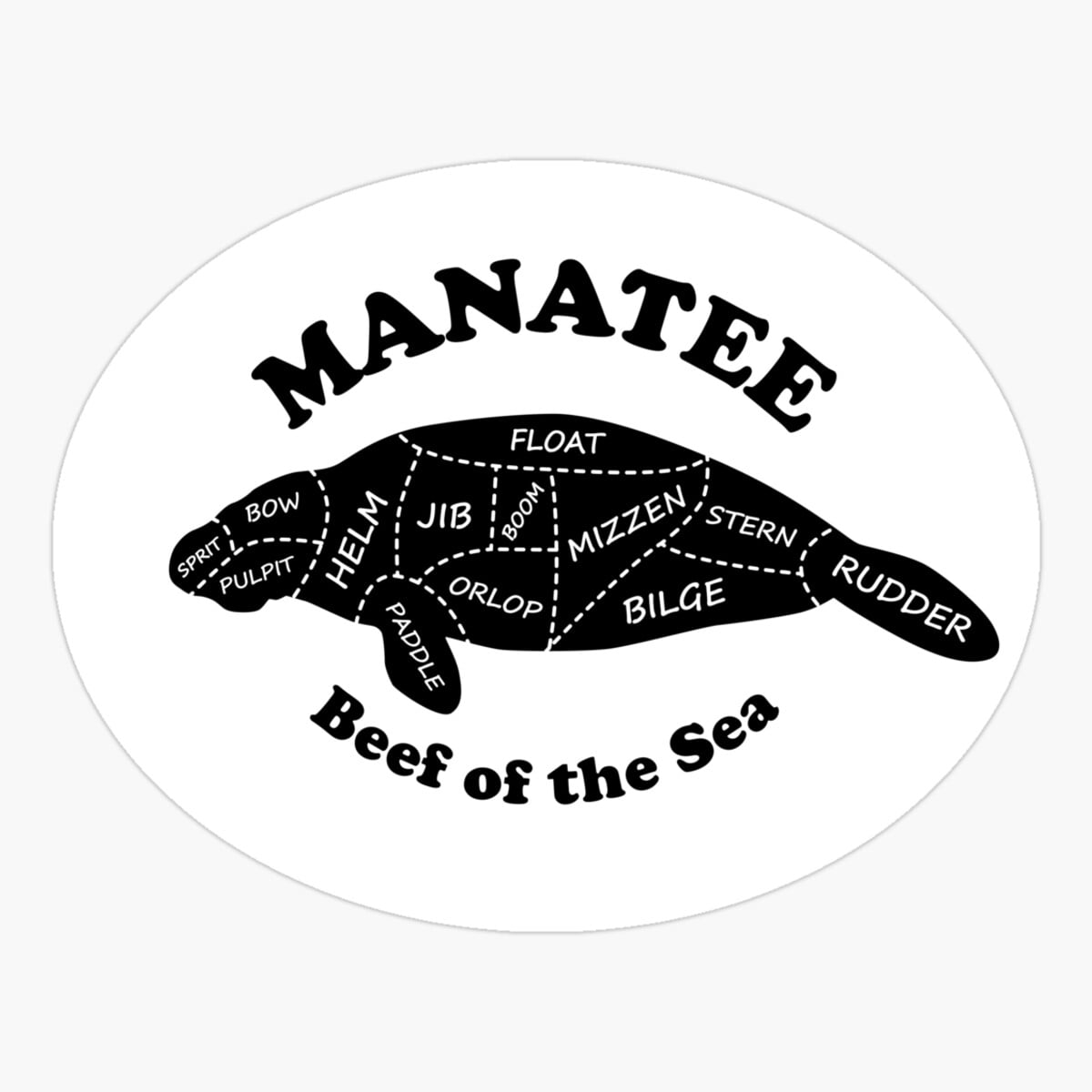 Onim Manatee - Beef Of The Sea Sticker, Phone Decal Water Bottle ...