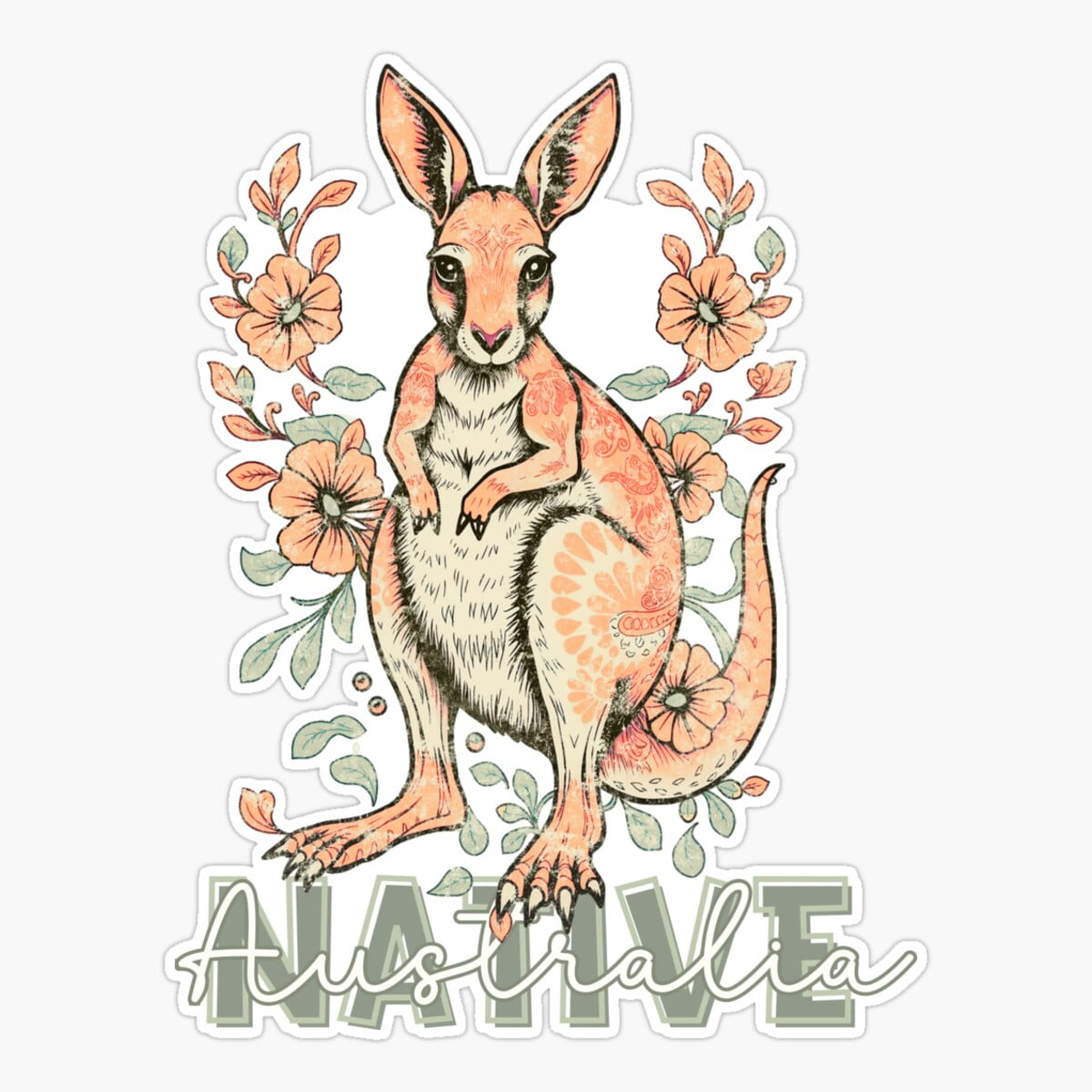Onim Mandala Kangaroo - Soft Vintage Style Australian Native Animal ...