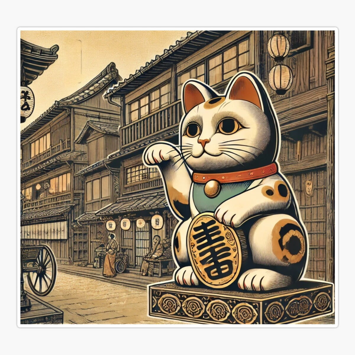 Onim Maneki-Neko In Edo Street Art Sticker, Phone Decal Water Bottle ...