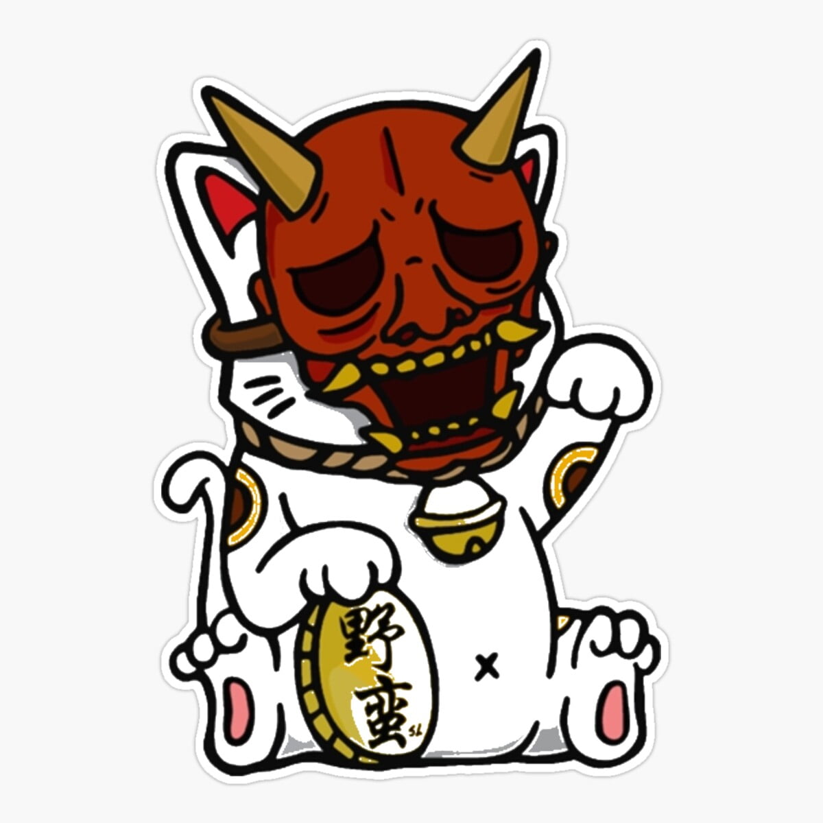Onim Maneki Neko Oni Mask Sticker, Phone Decal Water Bottle Stickers ...