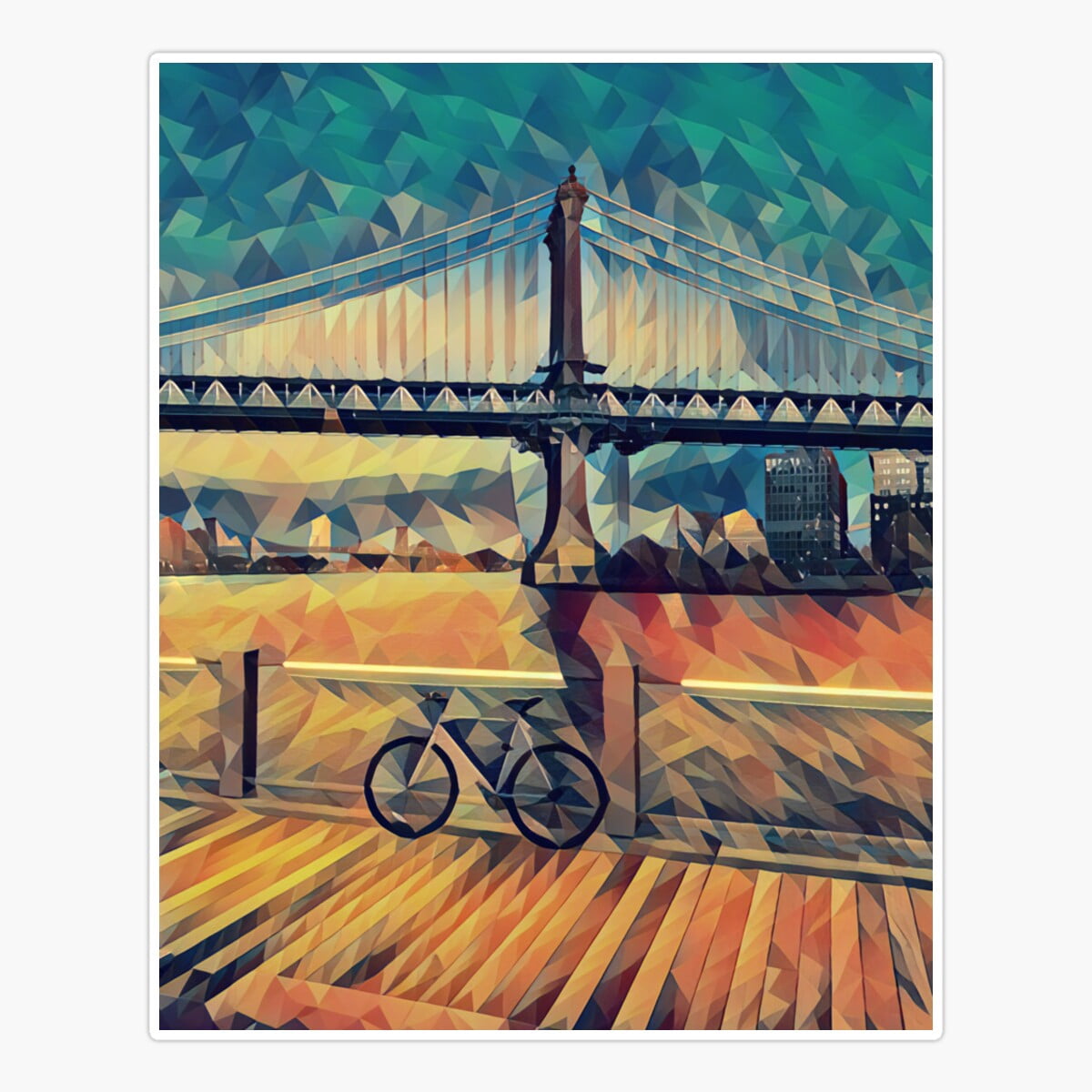 Onim Manhattan Bridge And A Bicycle In New York City Sticker, Phone ...