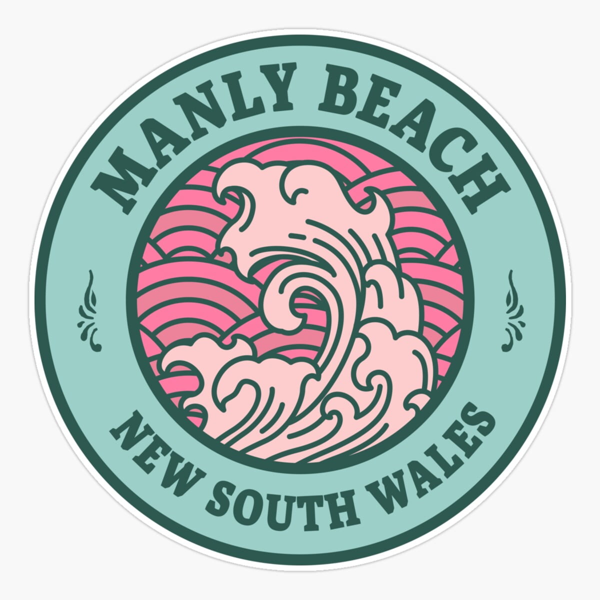 Onim Manly Beach Waves Retro Badge Sticker, Phone Decal Water Bottle ...