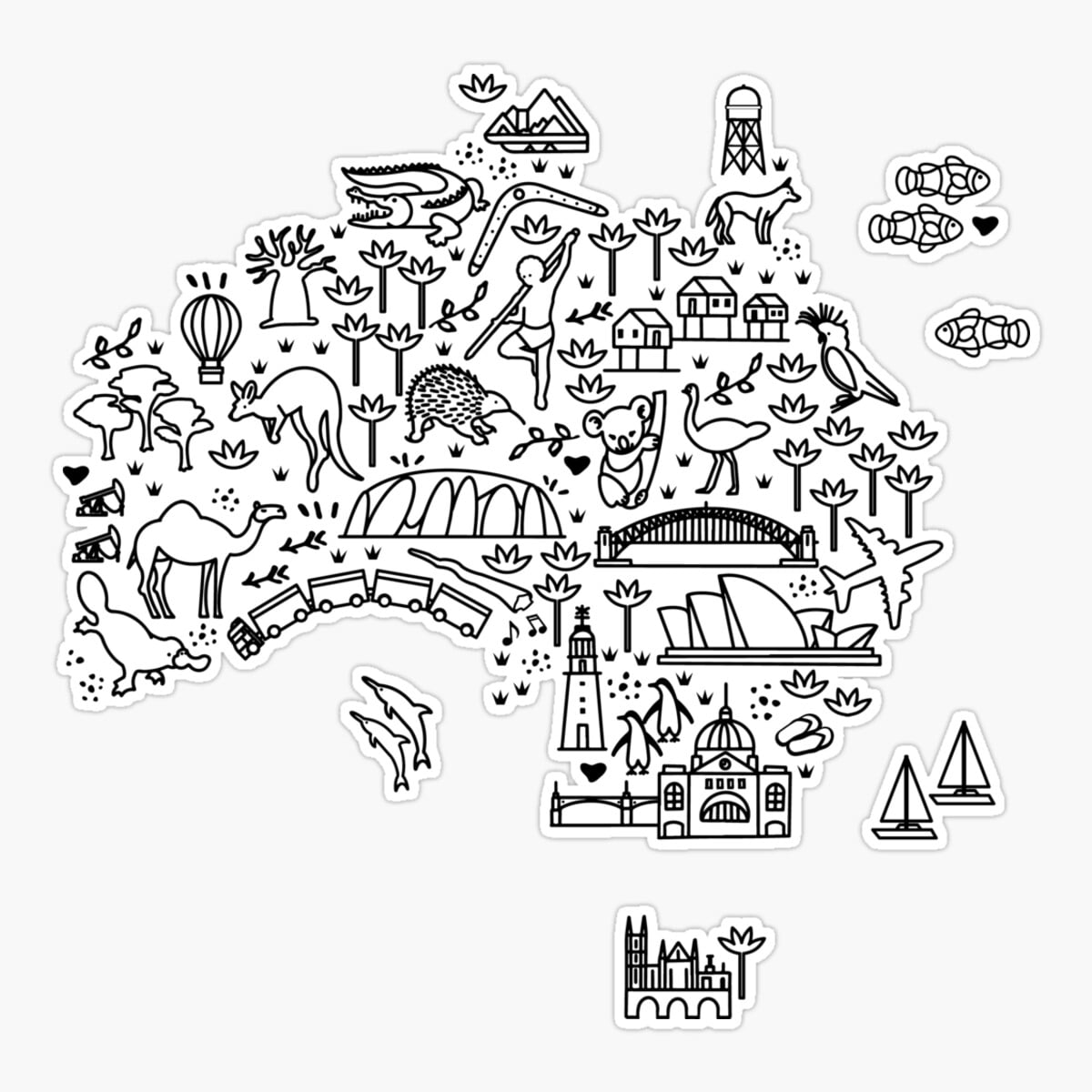 Onim Map Of The Australia And Travel Icons. Australia Travel Line Icons ...