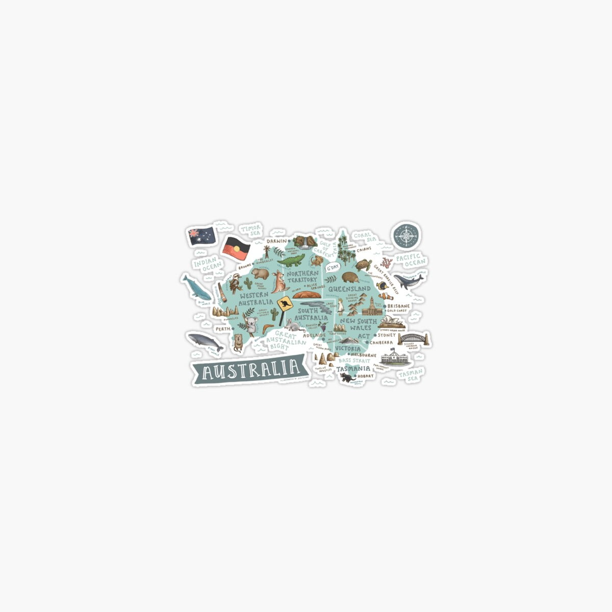 Onim Map Of Australia Sticker, Phone Decal Water Bottle Stickers Car ...