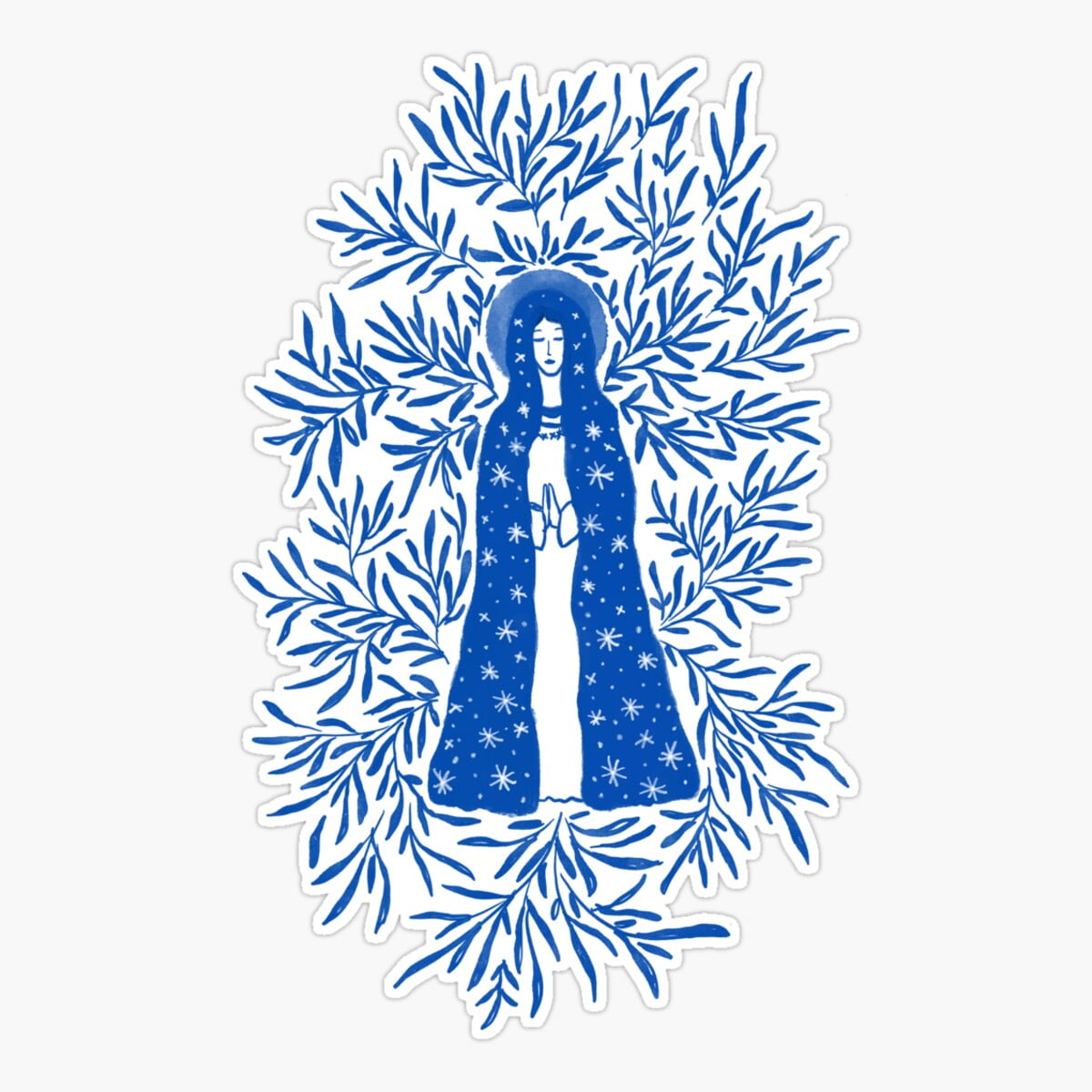 Onim Mary Mother Of God Blue Illustration Sticker, Phone Decal Water ...