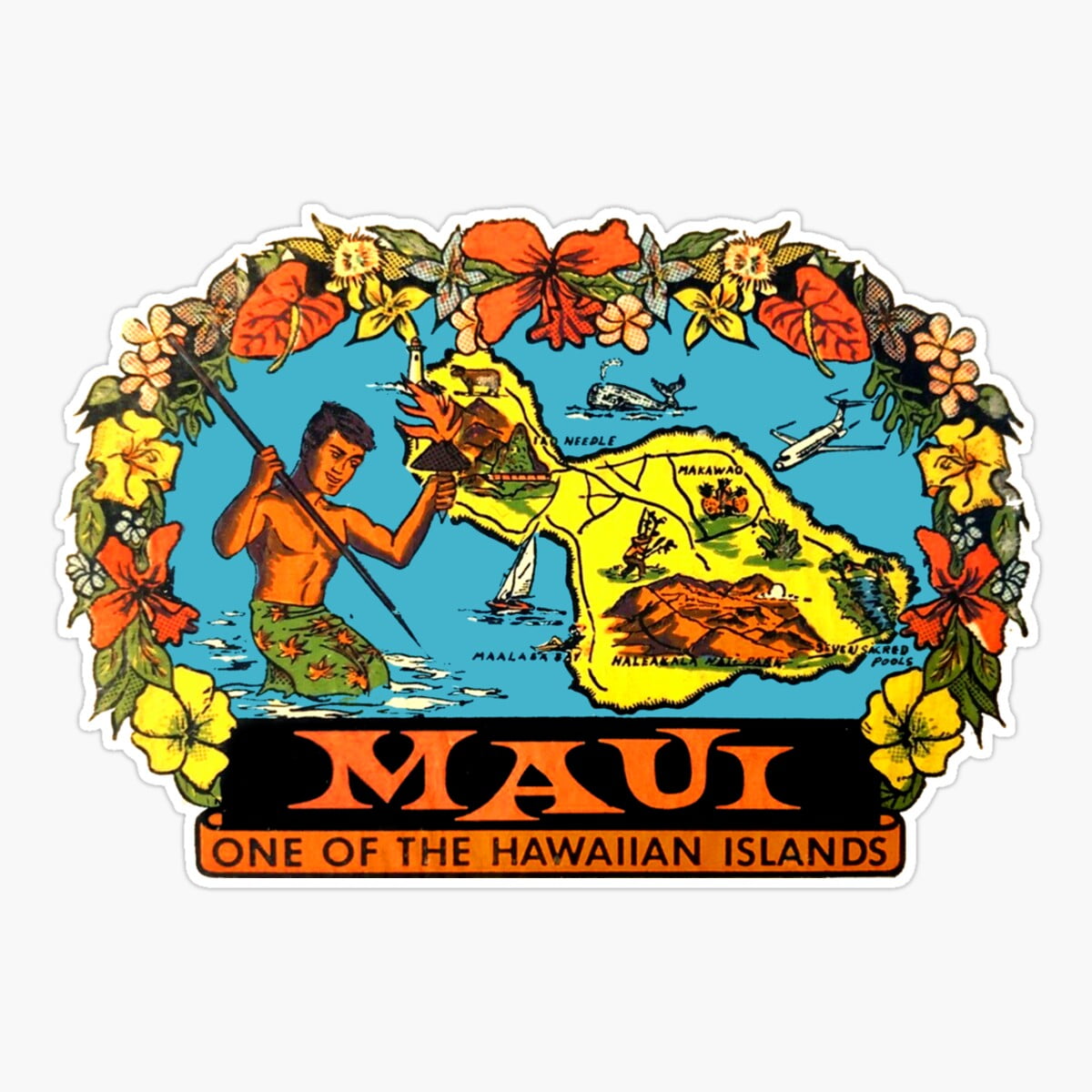 Onim Maui Map Hawaii Vintage Travel Decal Sticker, Phone Decal Water ...