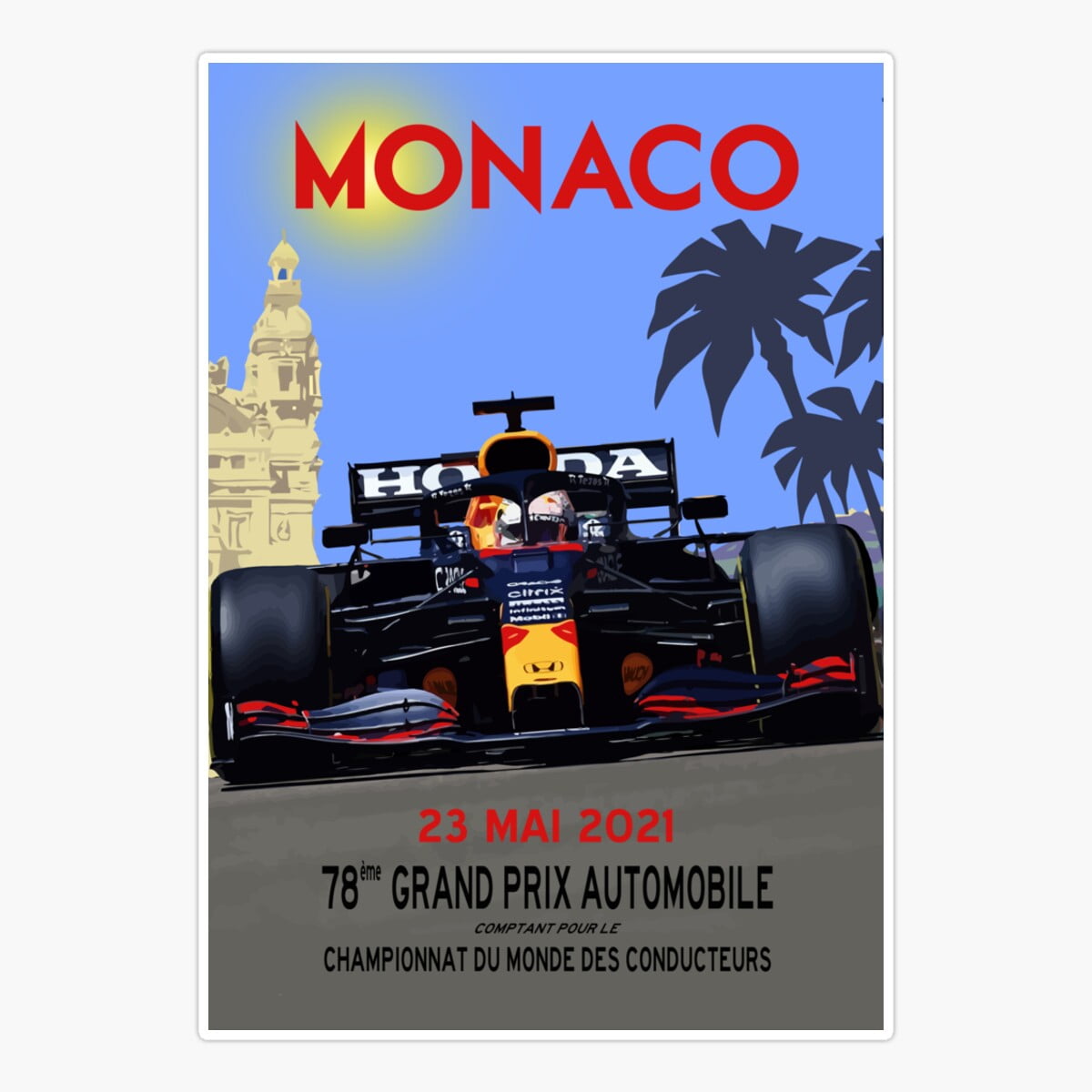 Onim Max Verstappen Monaco Grand Prix 2021 Sticker, Phone Decal Water ...