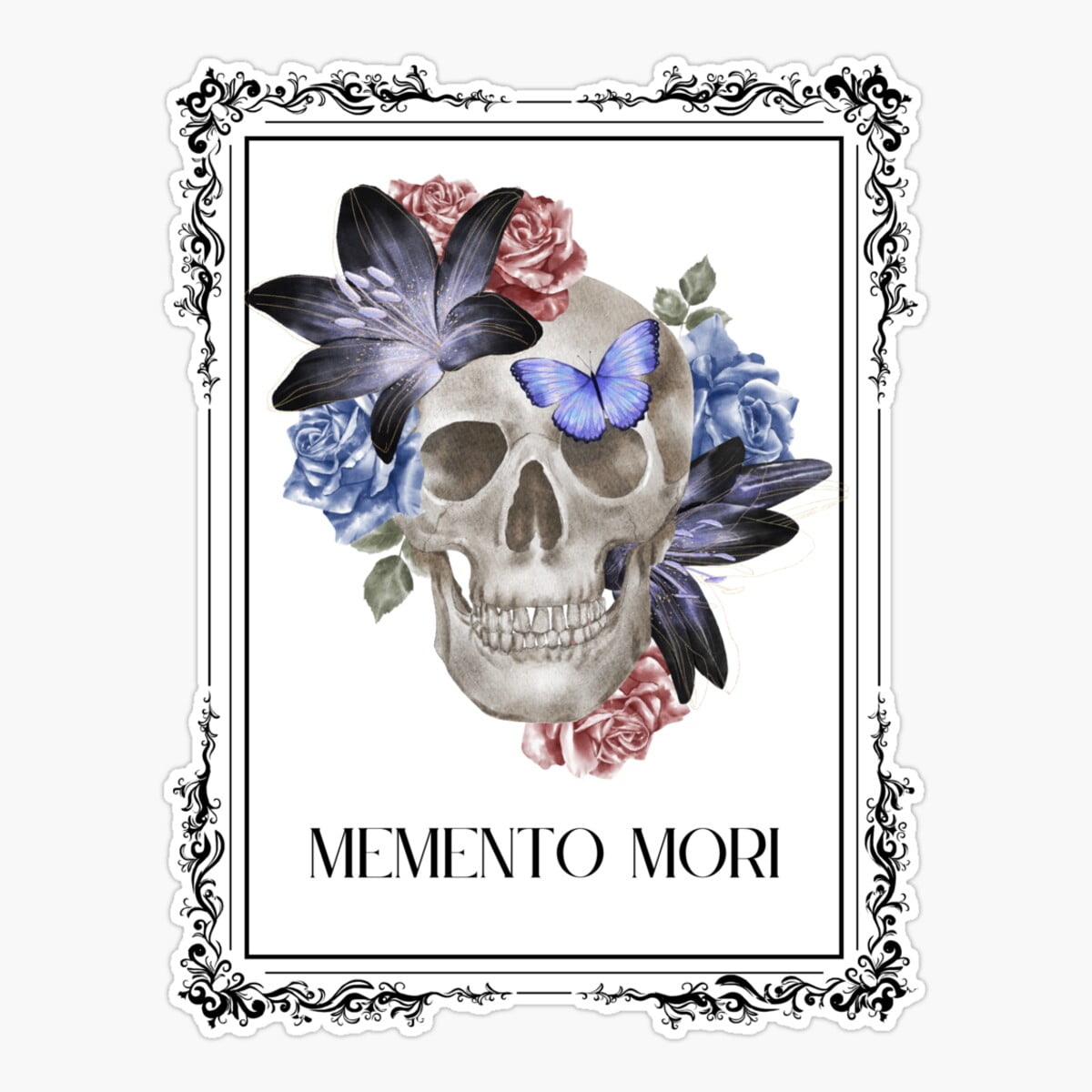Onim Memento Mori Floral Skull Sticker, Phone Decal Water Bottle ...