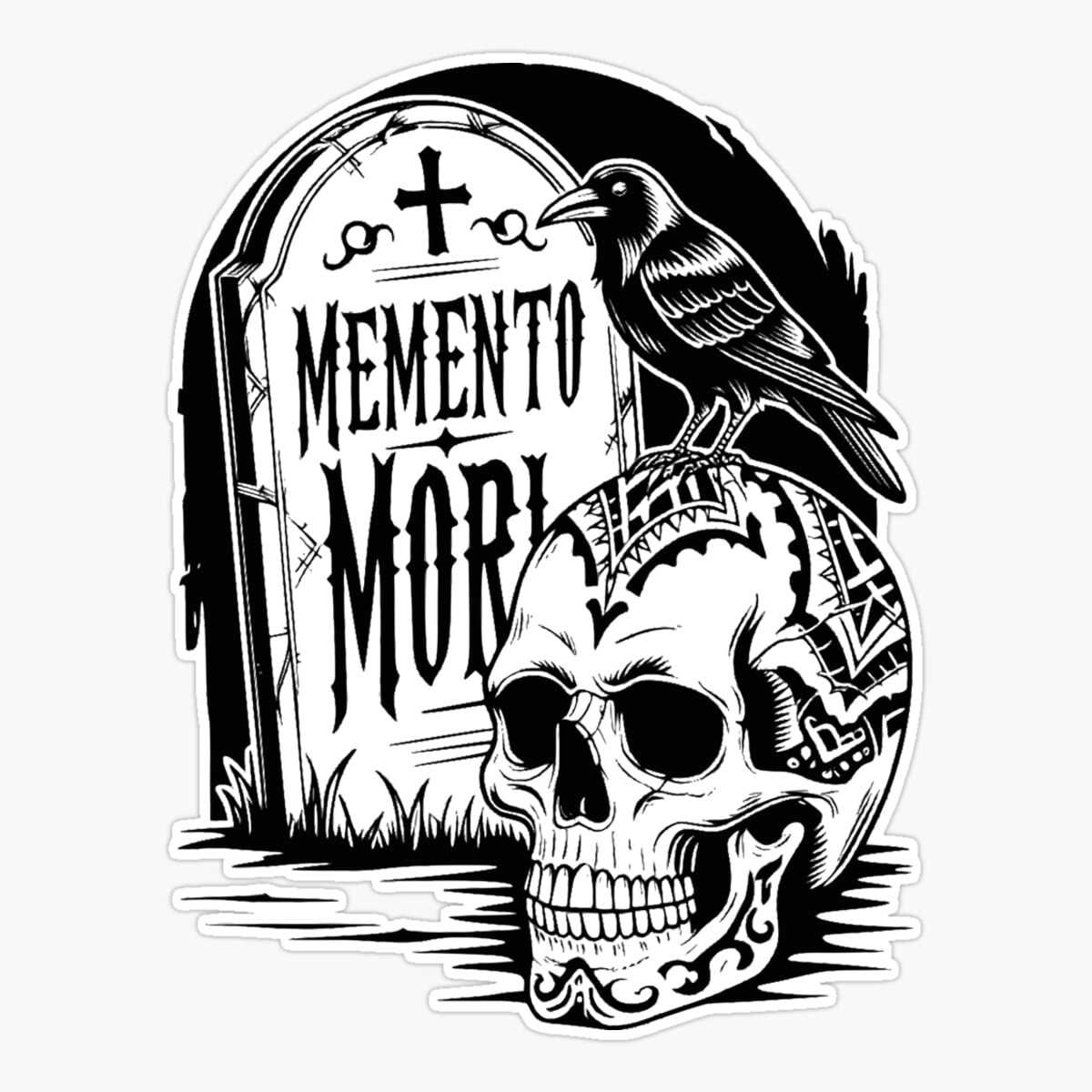 Onim Memento Mori Gothic Skull And Crow Art Sticker, Phone Decal Water ...