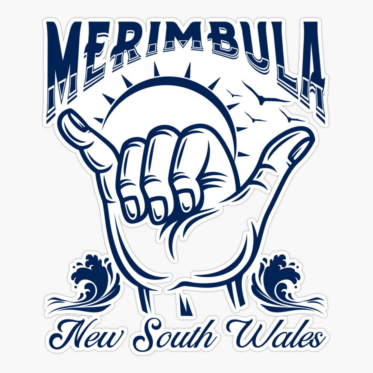 Onim Merimbula New South Wales Australia Shaka Surf- Navy Blue Sticker ...