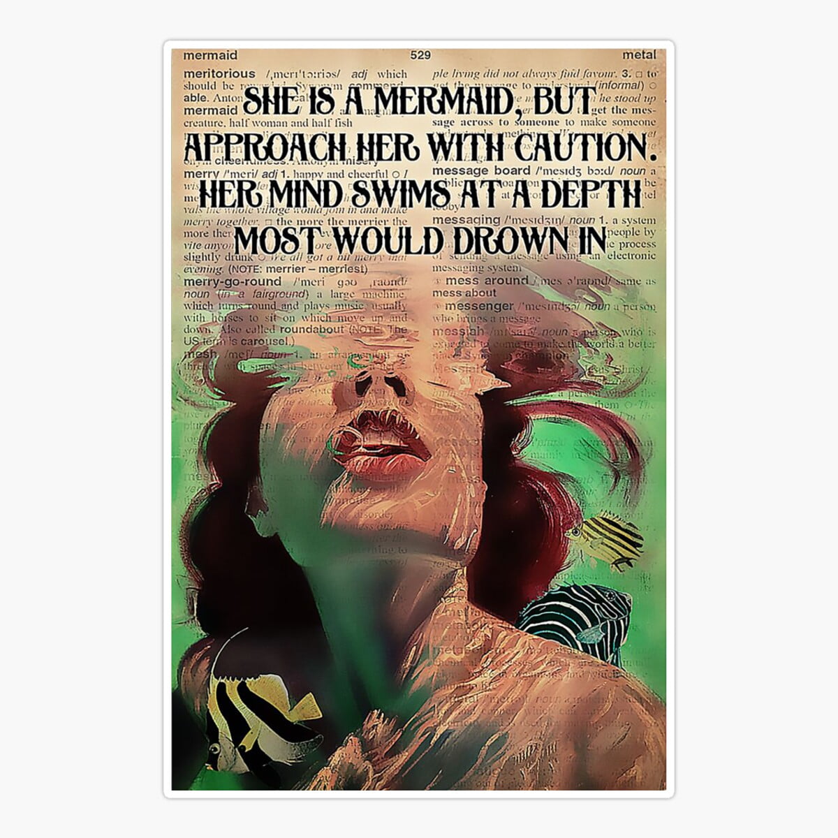 Onim Mermaid Her Mind Swims Sticker, Phone Decal Water Bottle Stickers ...