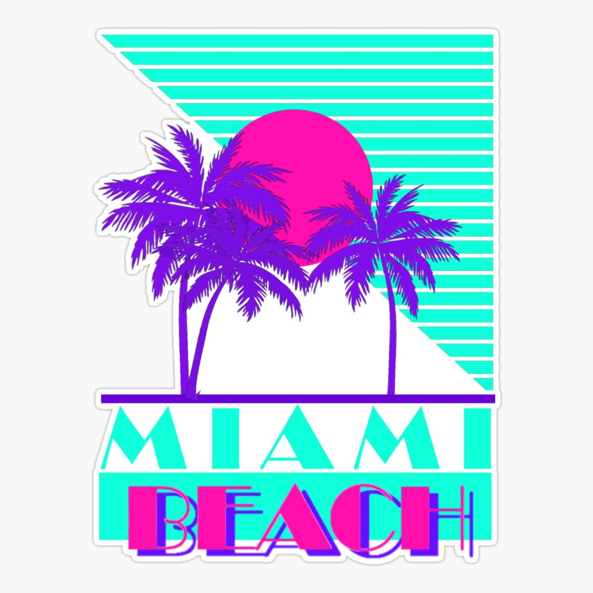 Onim Miami Beach 80S Retro Logo Sticker, Phone Decal Water Bottle ...