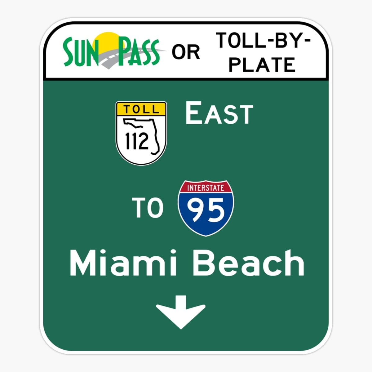 Onim Miami Beach Highway Sign Sticker, Phone Decal Water Bottle ...