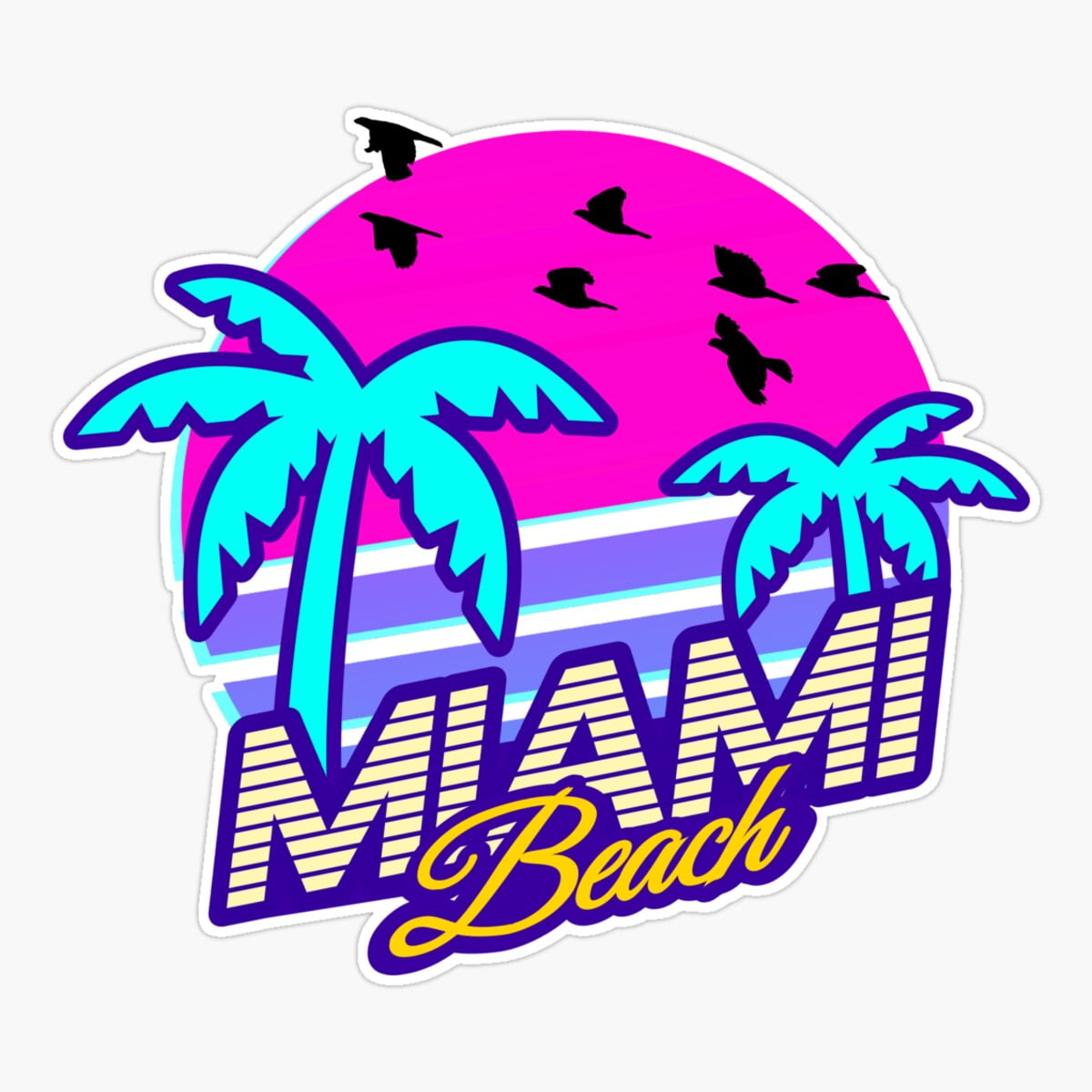 Onim Miami Beach Retro Sticker, Phone Decal Water Bottle Stickers Car ...