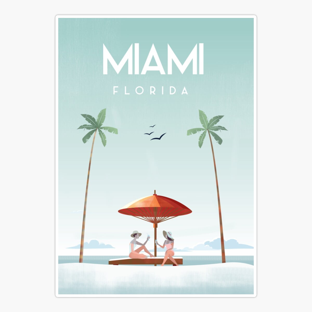 Onim Miami Beach Travel Poster Sticker, Phone Decal Water Bottle ...