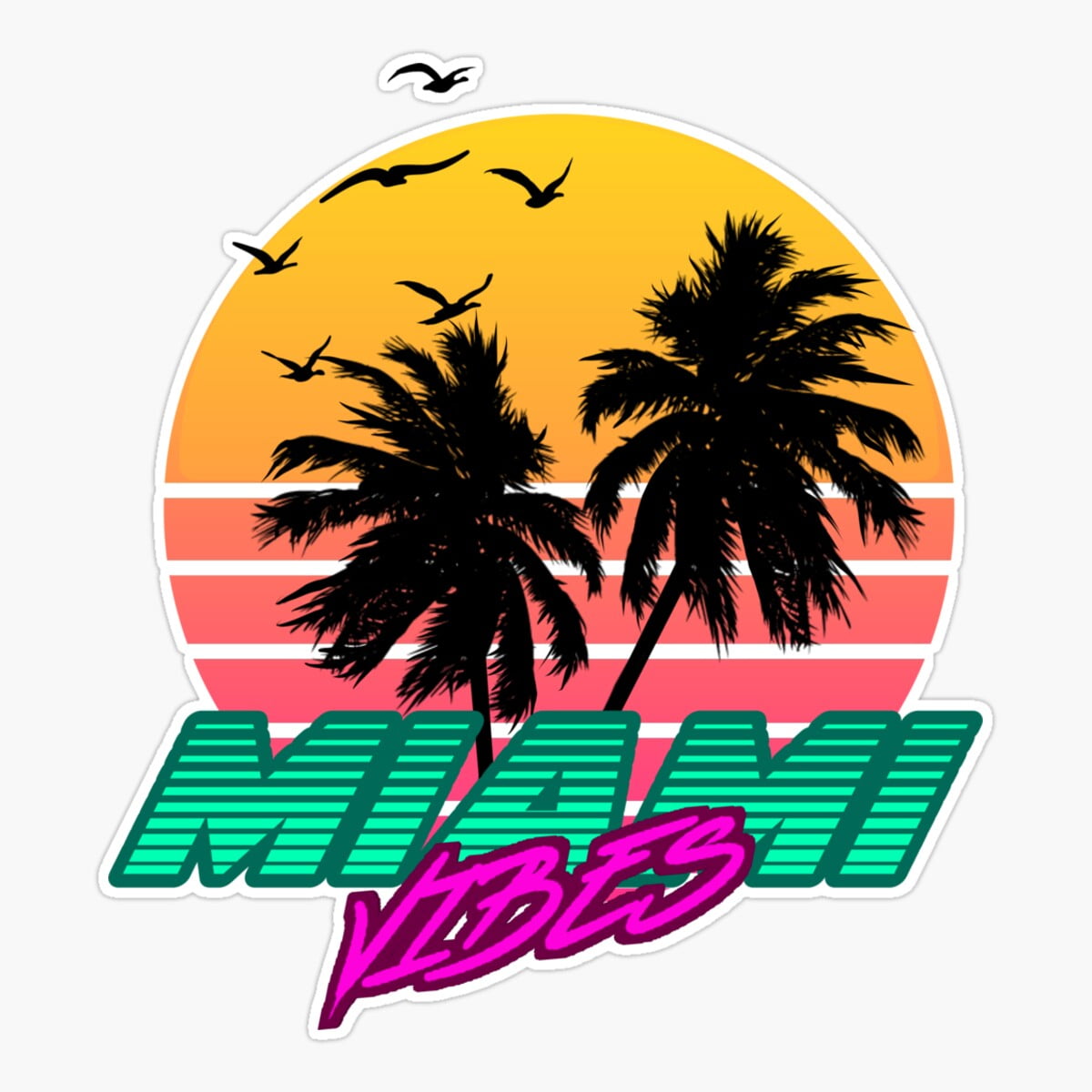 Onim Miami Beach Vibes 80S Retro Sticker, Phone Decal Water Bottle ...