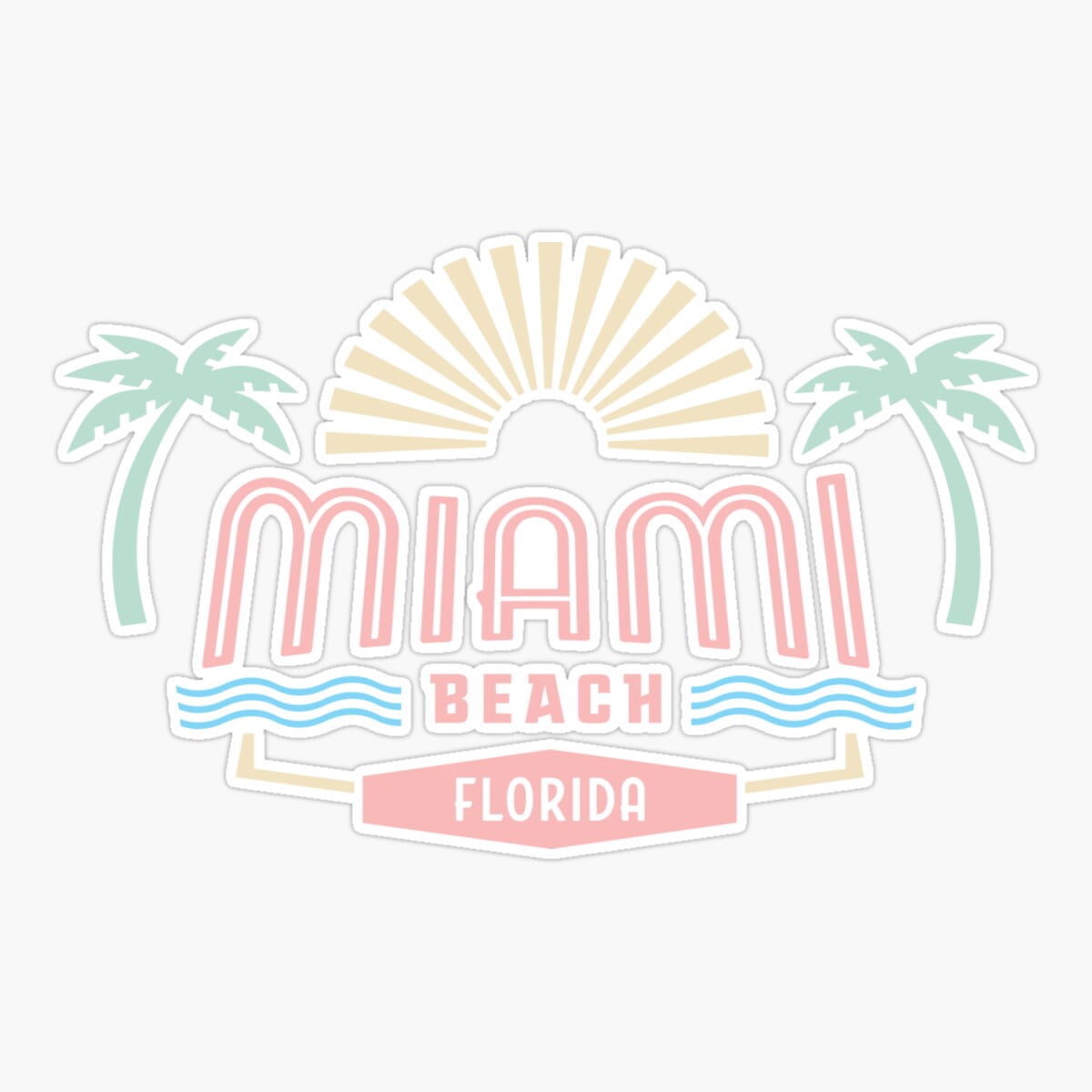 Onim Miami Beach Vintage Sticker, Phone Decal Water Bottle Stickers Car ...
