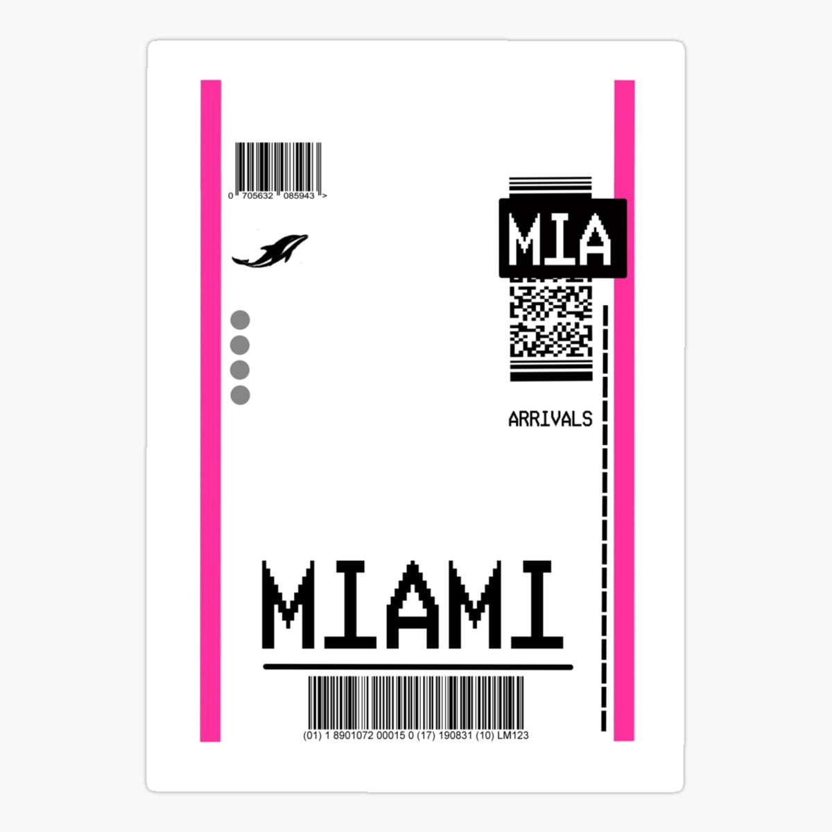 Onim Miami Plane Ticket Airport Tag Sticker, Phone Decal Water Bottle ...