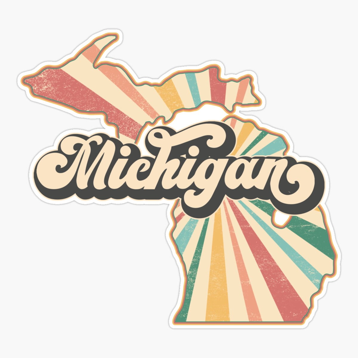 Onim Michigan Fan Retro State, Vintage Groovy Michigan Map, Distressed ...