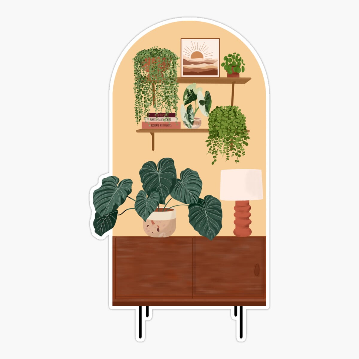 Onim Mid Century Modern Interior With Plants 2 Sticker, Phone Decal ...