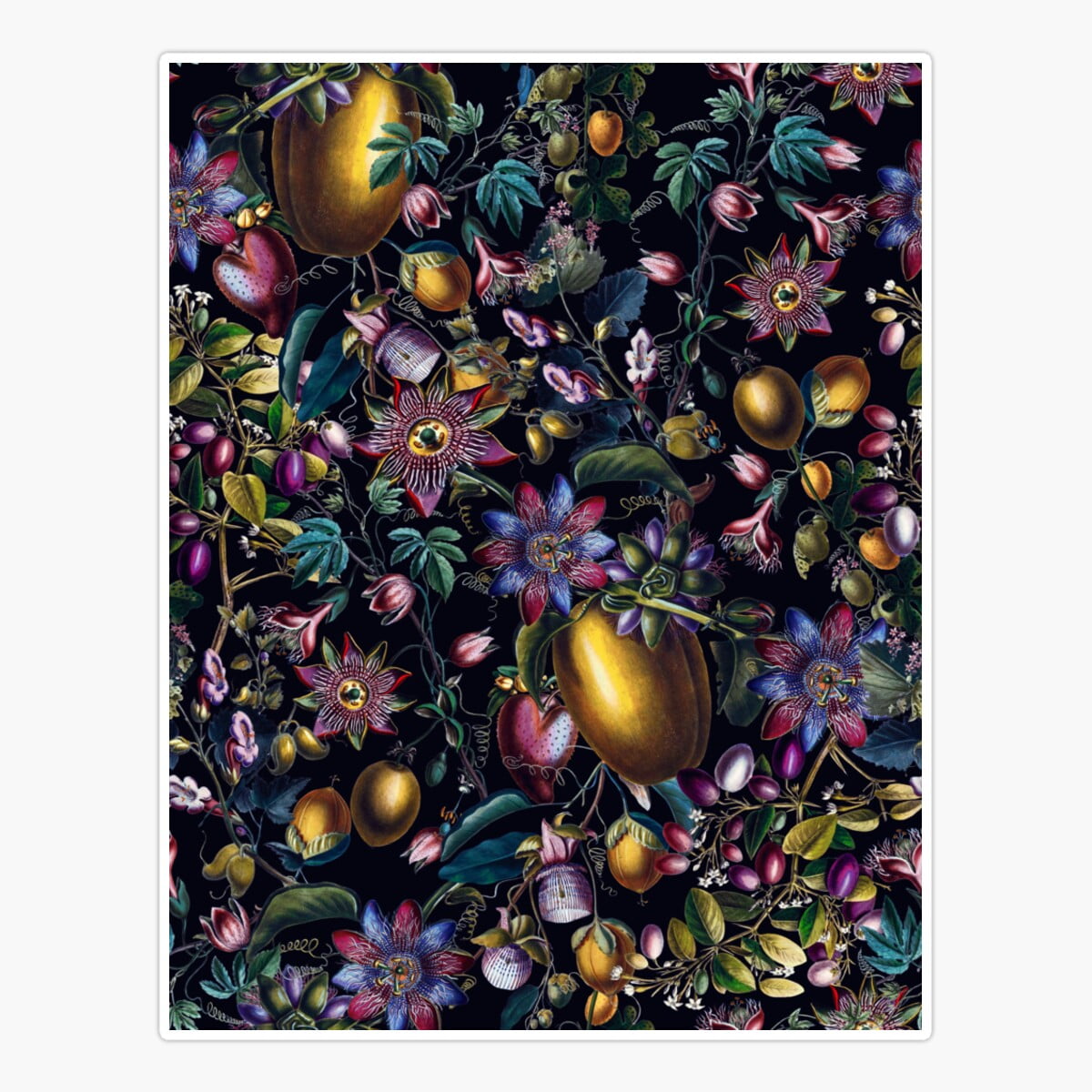 Onim Midnight Vintage Exotic Flower Nightgarden Pattern Sticker, Phone ...