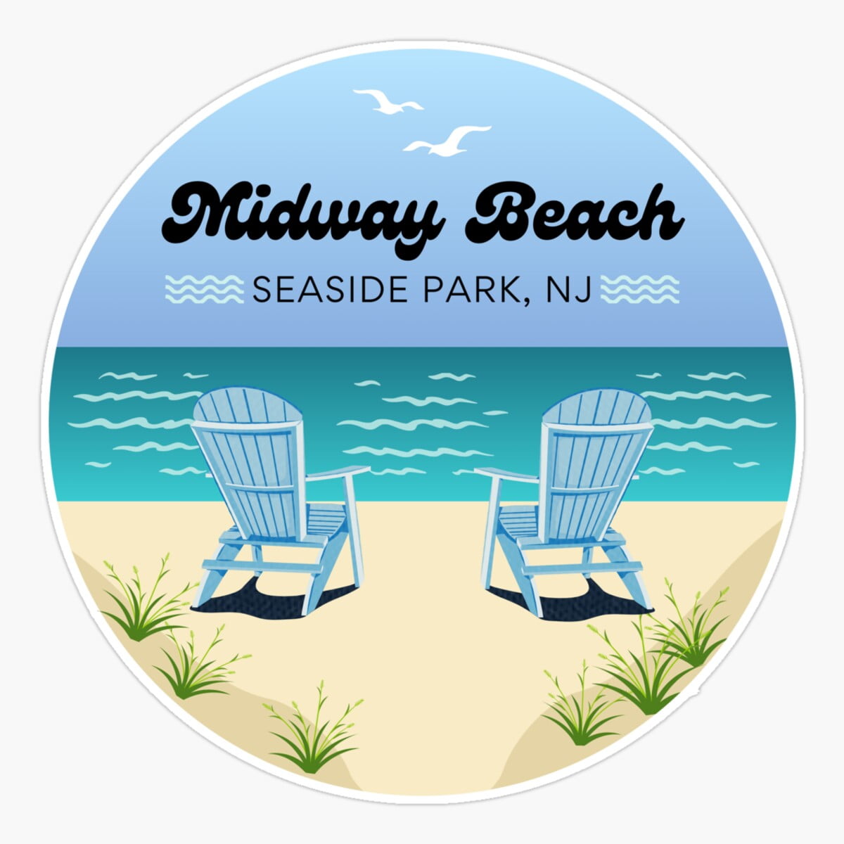 Onim Midway Beach Chairs Oceanview Sticker, Phone Decal Water Bottle ...