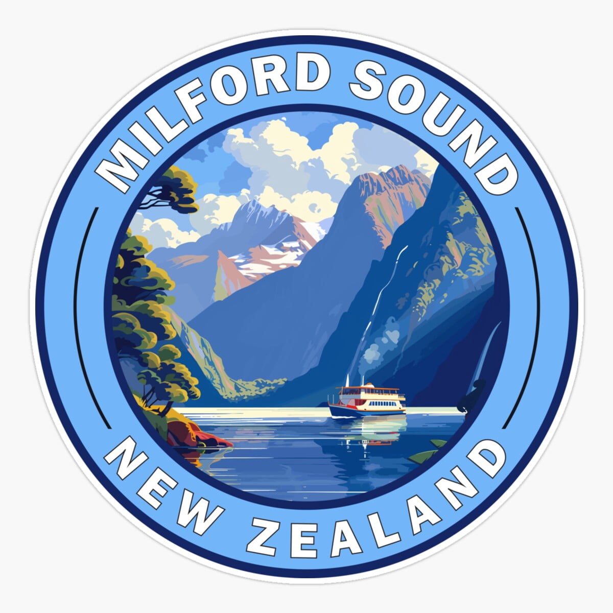 Onim Milford Sound New Zealand Fiordland Travel Art Badge Sticker ...