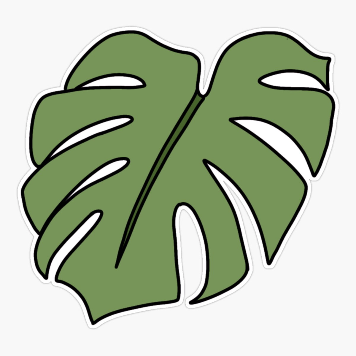 Onim Minimal Monstera Deliciosa Leaf- Green Sticker, Phone Decal Water ...