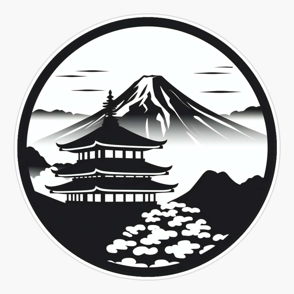 Onim Minimalist Japanese Temple Sticker, Phone Decal Water Bottle ...