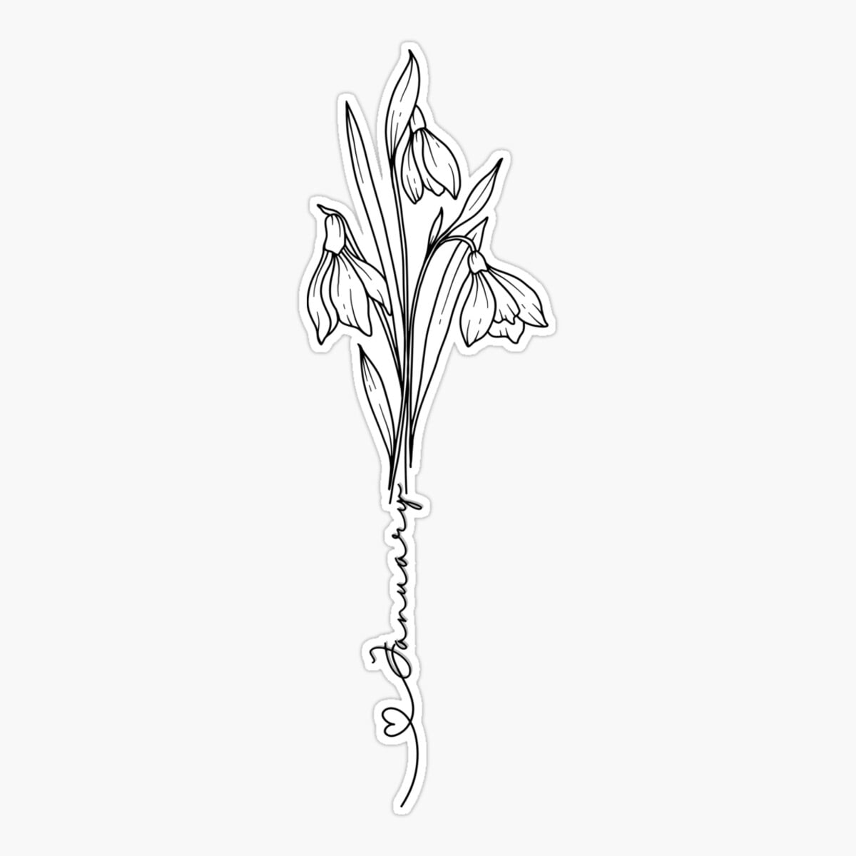 Onim Minimalist Outline Drawing Snowdrop January Birth Flower Sticker ...