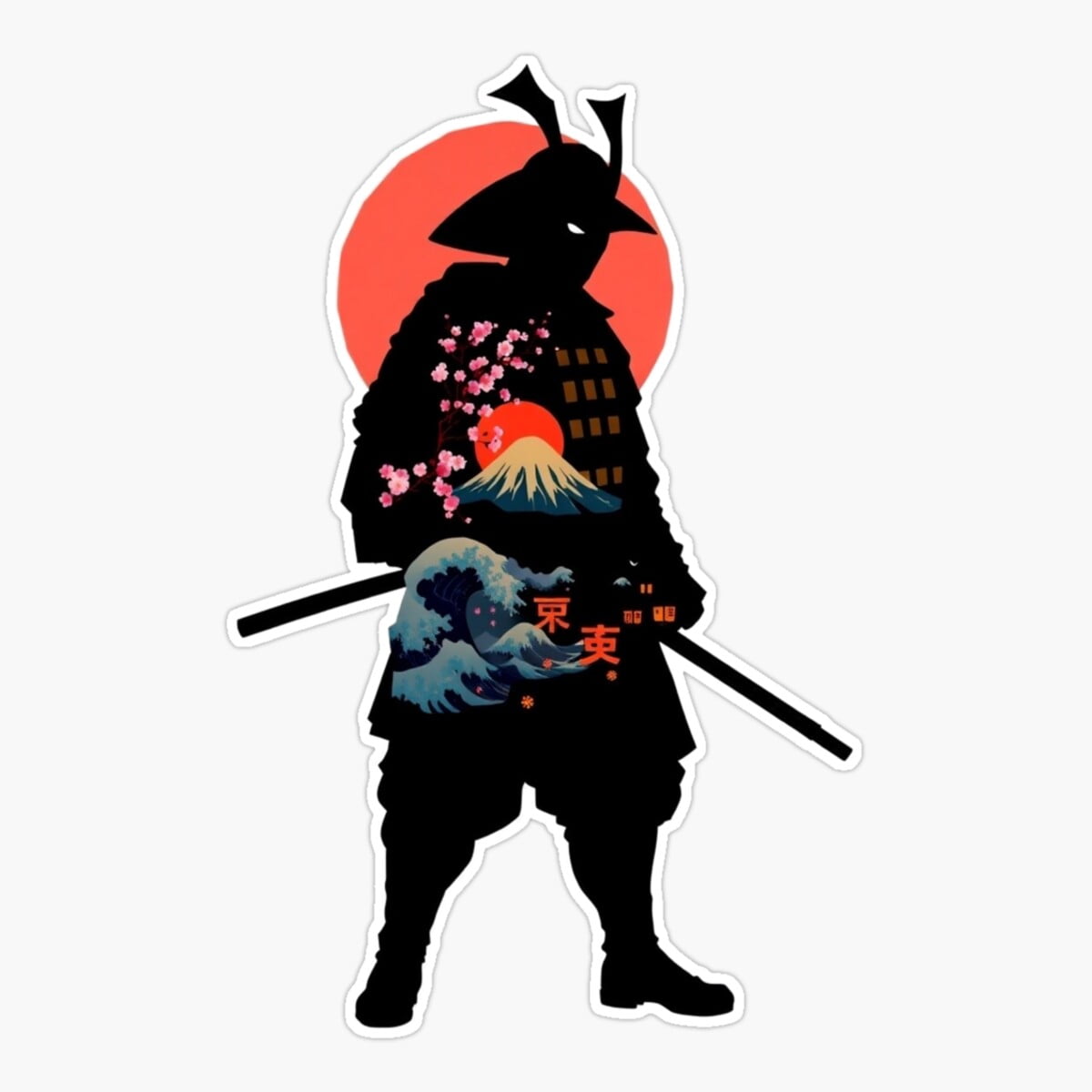 Onim Minimalist Samurai With A Japanese Theme Sticker, Phone Decal ...