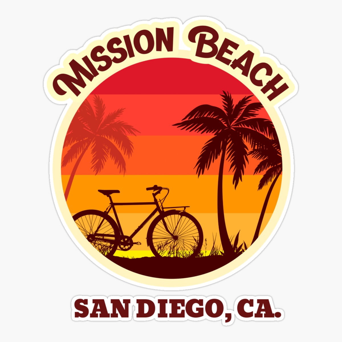 Onim Mission Beach California Retro Sunset Sticker, Phone Decal Water ...