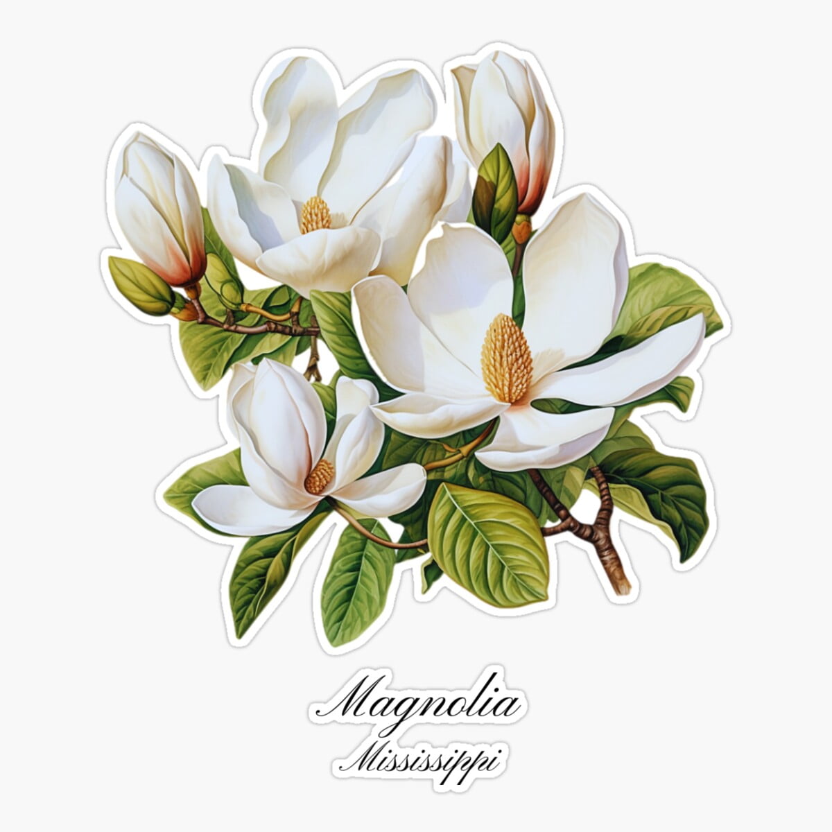Onim Mississippi State Flower-Magnolia Sticker, Phone Decal Water ...