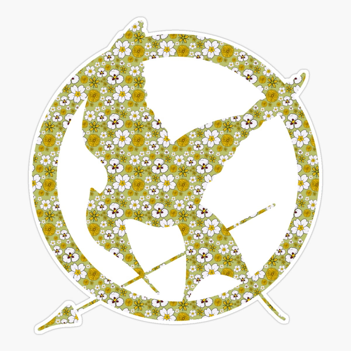 Onim Mockingjay With Flowers Sticker, Phone Decal Water Bottle Stickers ...