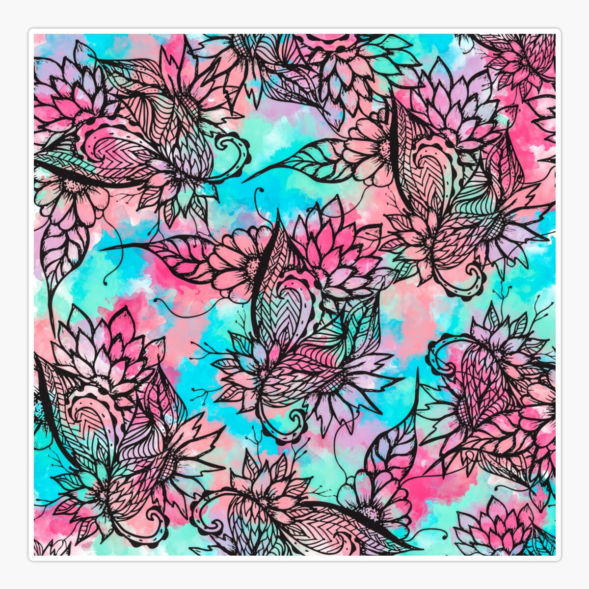 Onim Modern Floral Watercolor Hand Drawn Fall Trend Sticker, Phone ...