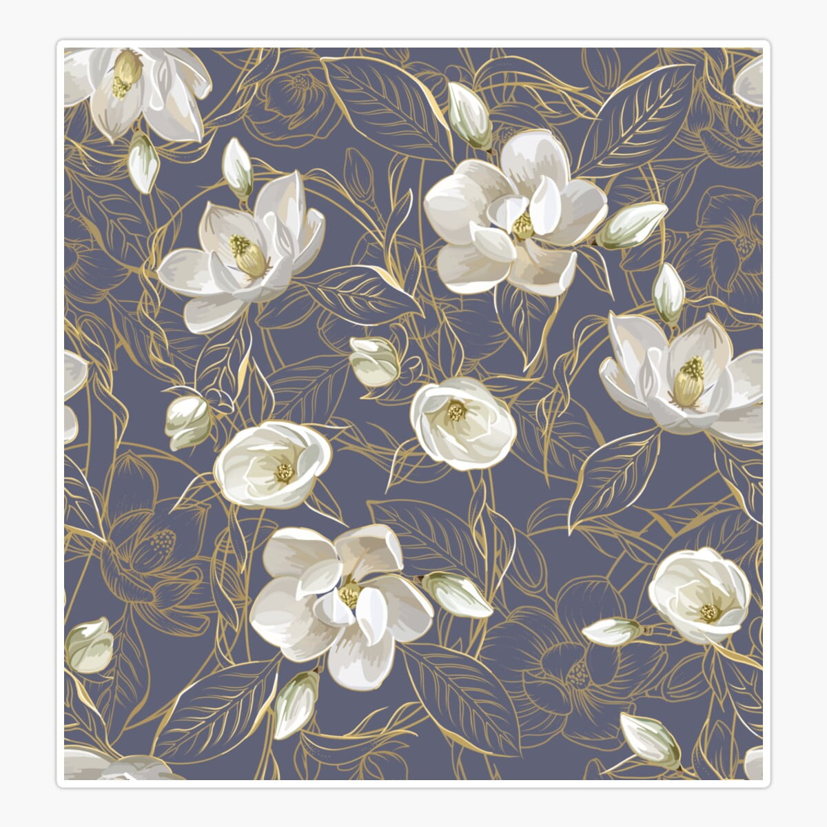 Onim Modern Southern Magnolia Pattern On Blue-Gray Plum Sticker, Phone ...