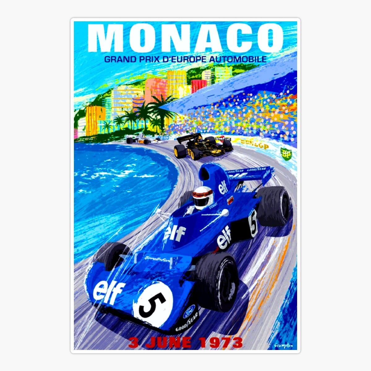 Onim Monaco Grand Prix Vintage Auto Racing Print Sticker, Phone Decal ...
