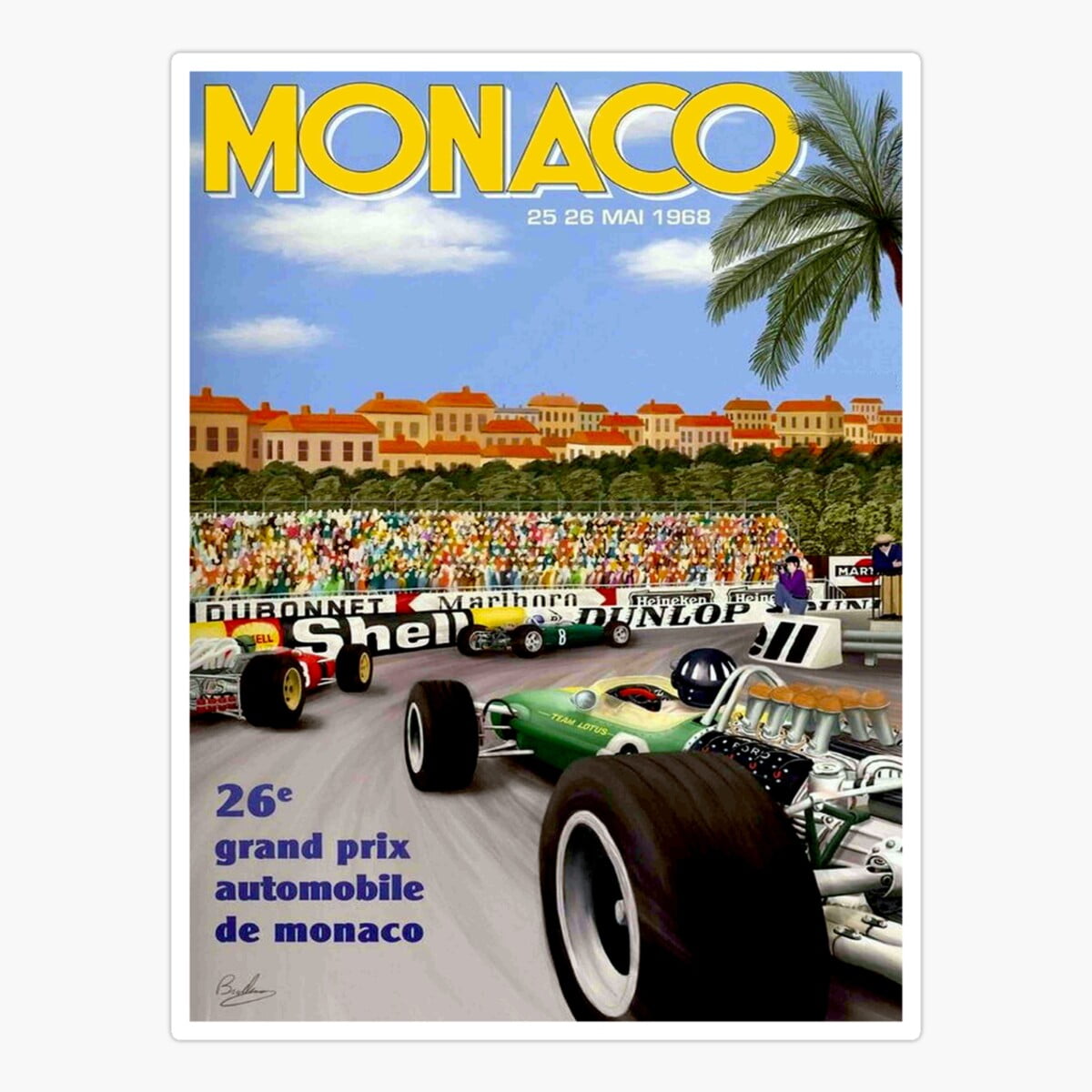 Onim Monaco : Vintage 1968 Grand Prix Auto Racing Print Sticker, Phone ...