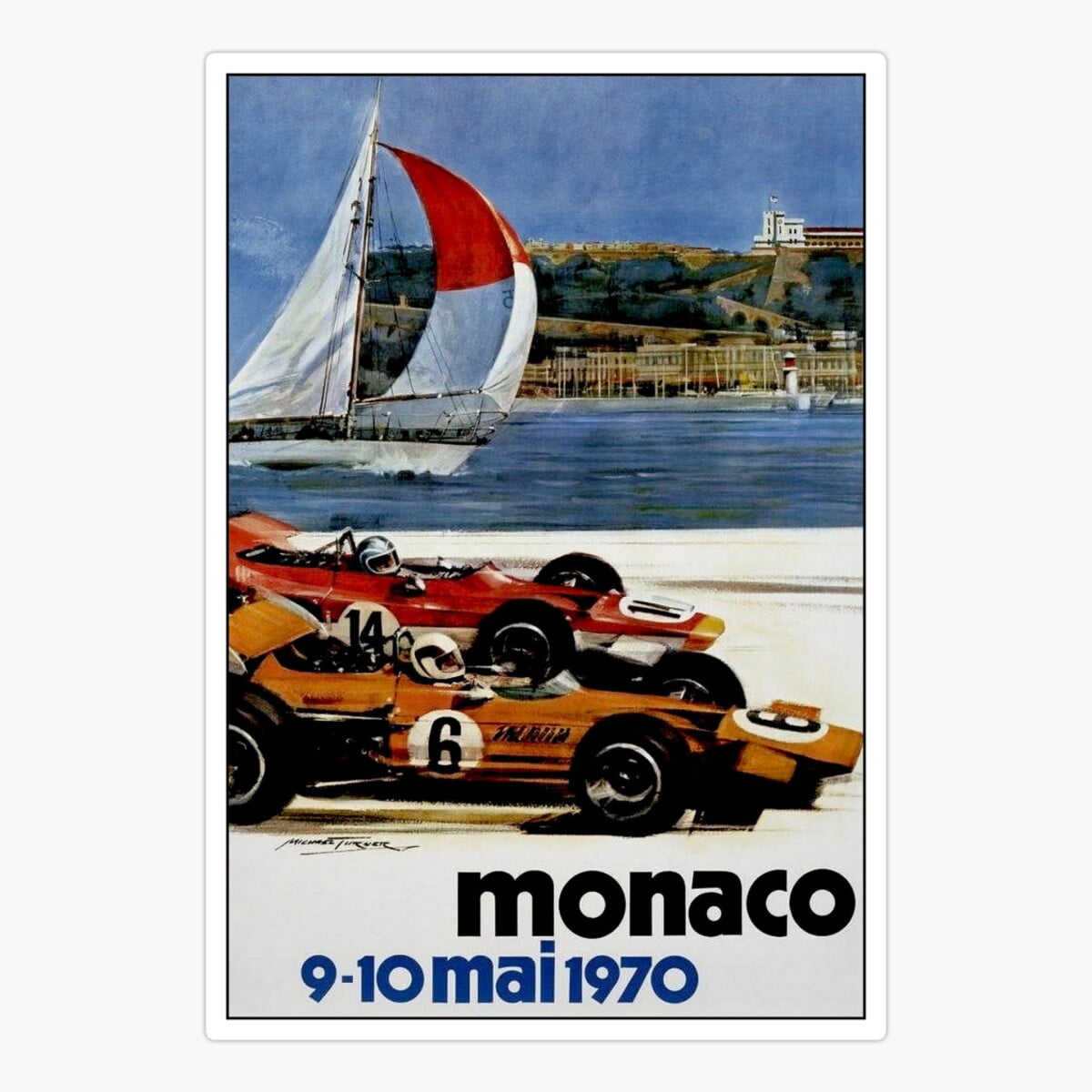 Onim Monaco : Vintage 1970 Grand Prix Auto Racing Print Sticker, Phone ...
