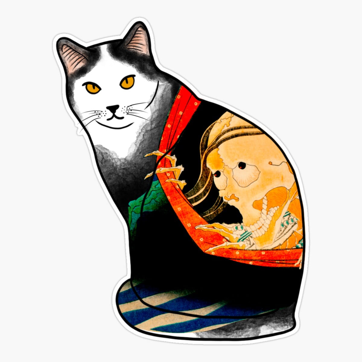 Onim Monmon Cat, Colorful Japanese Cat - Samurai Cat Sticker, Phone ...