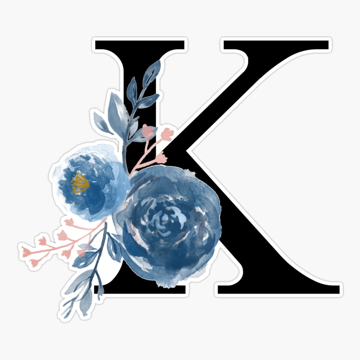 Onim Monogram Floral Watercolor Letter K Sticker, Phone Decal Water ...