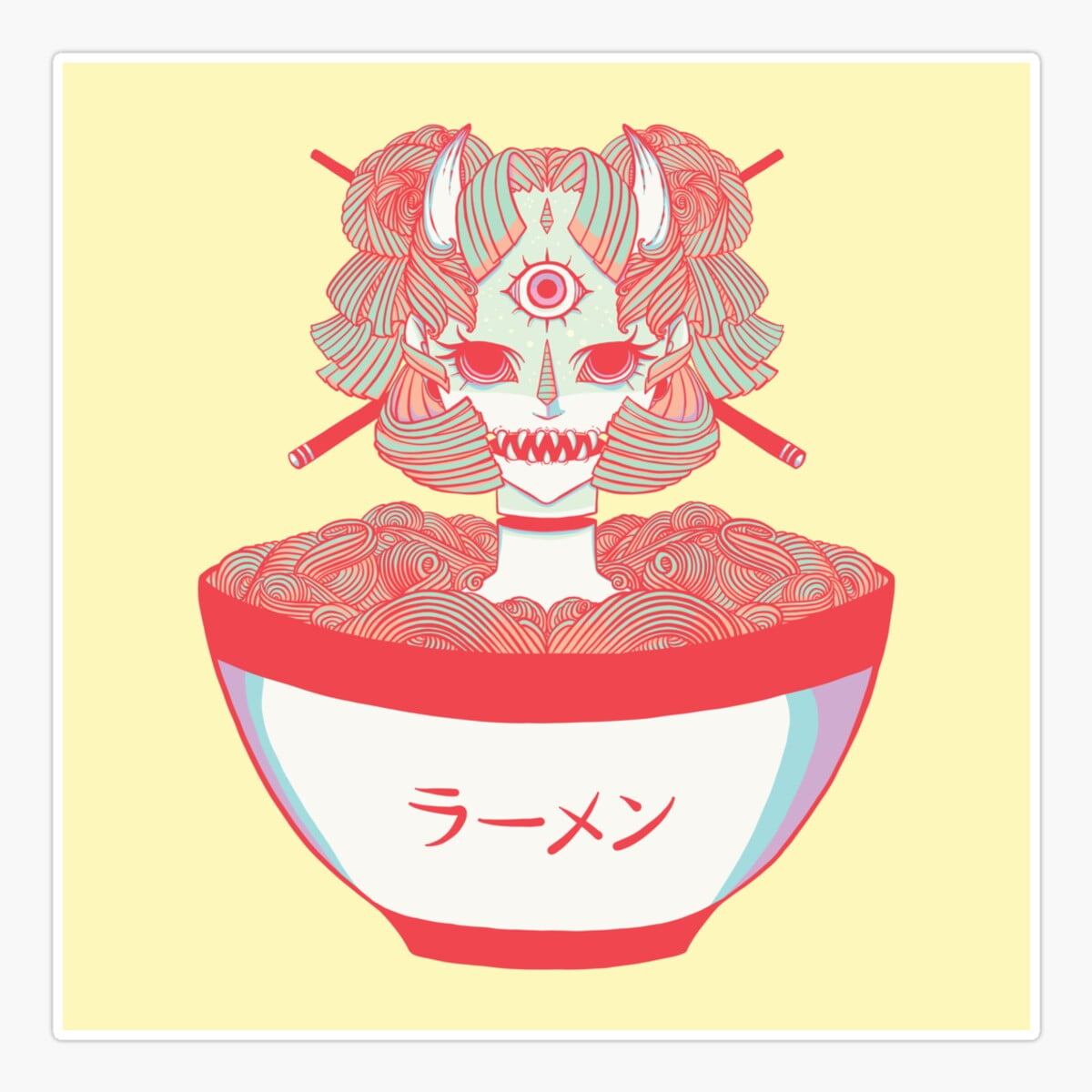 Onim Monster Oni Girl Ramen Noodle Bowl Food Art Sticker, Phone Decal ...